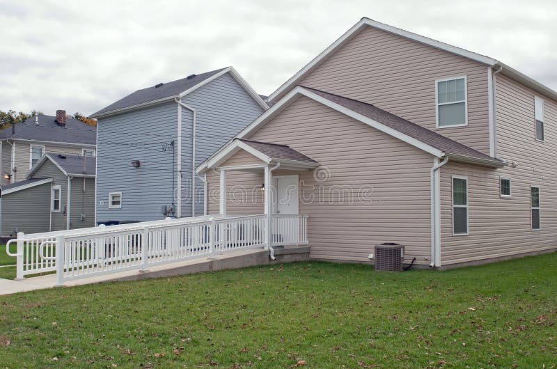 Back of House with Wheelchair Ramp Stock Image - Image of lawn, market ...