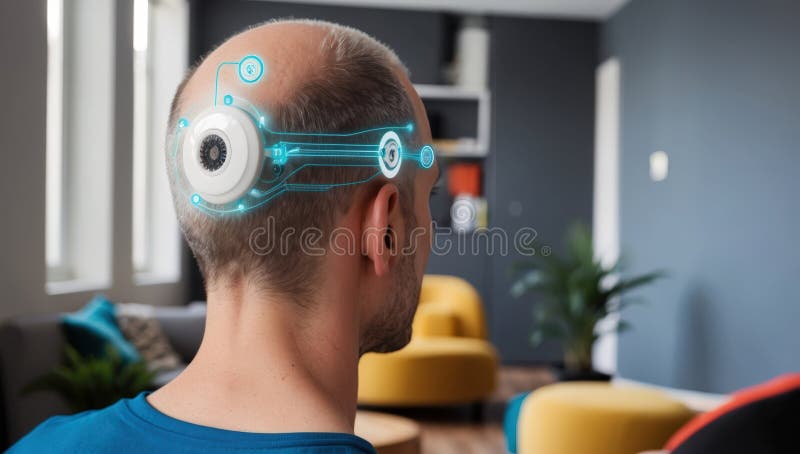 Back of Human Head with a Digitally Superimposed, Futuristic Interface ...