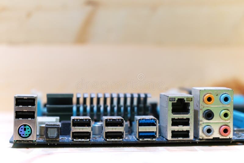 I/O Panel of a Computer Motherboard Put on a Desk Stock Image - Image ...