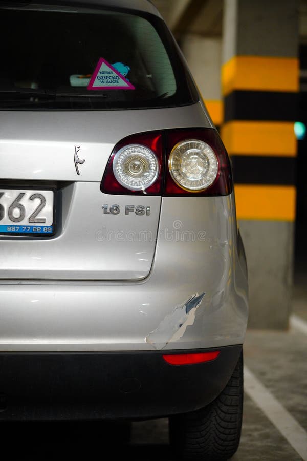 Back Lamp of a Parked Silver Colored Volkswagen Golf Plus in a Parking ...
