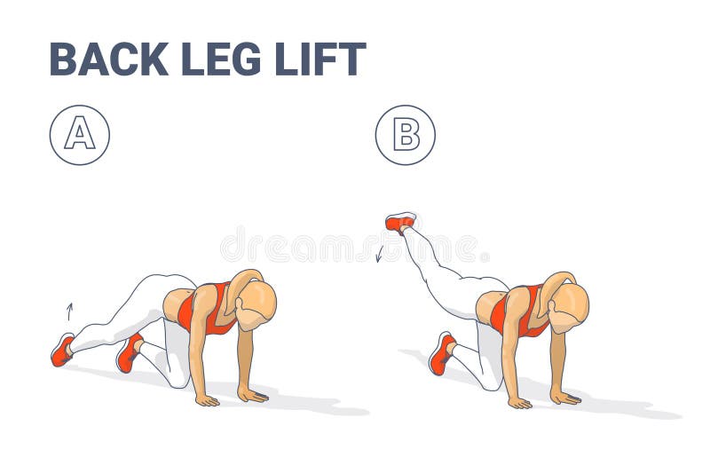 Back Leg Lift Exercise Guide for Women in Two Steps Stock Vector ...