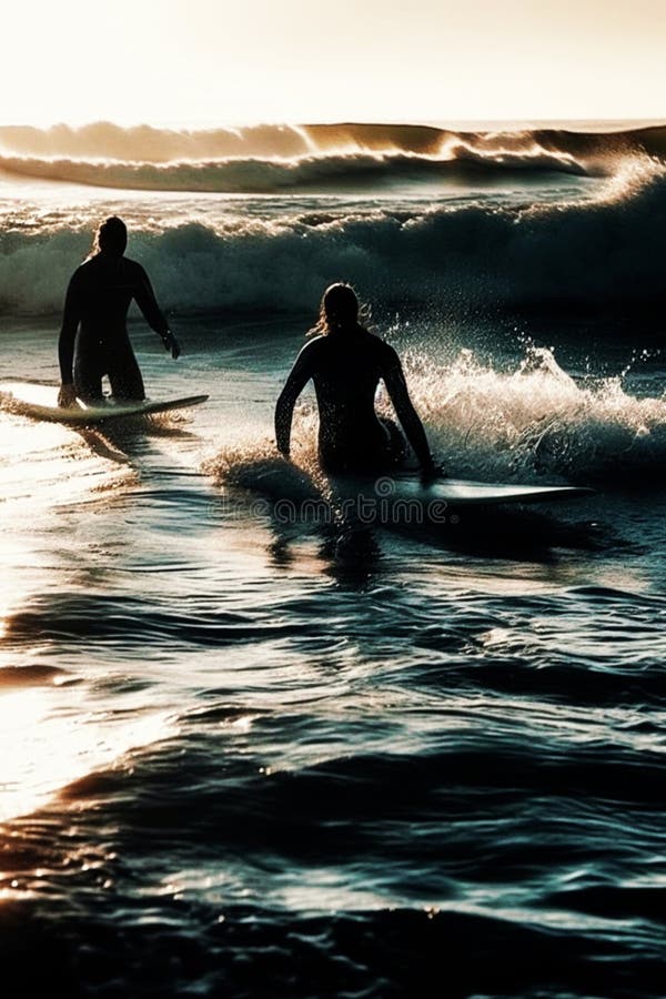 Ocean Surfers Waiting for the Front Wave Stock Illustration ...