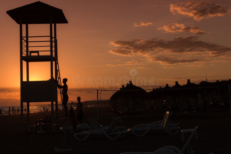 Back Lighted Lifeguard Tower Stock Image - Image of scene, sand: 58723419