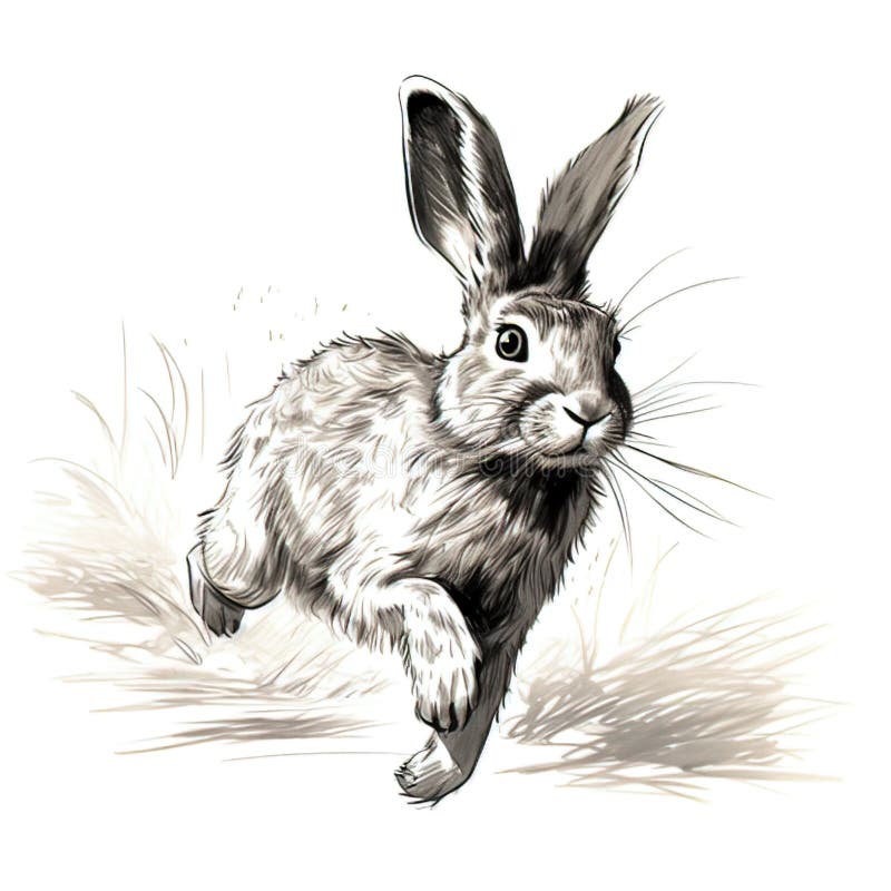 Back Lined Rabbit is Running on White Background Stock Illustration ...
