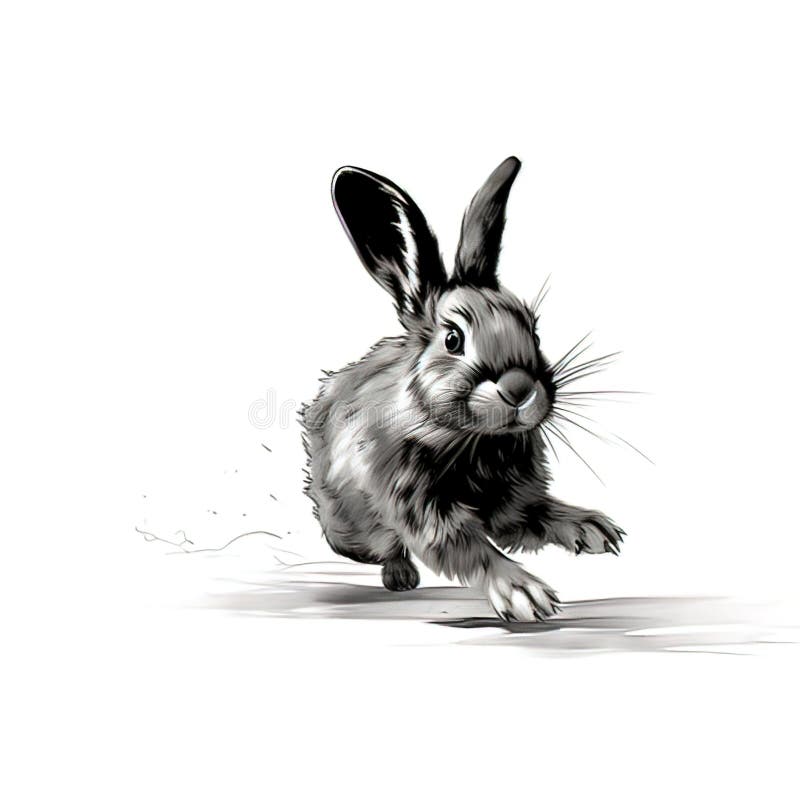 Back Lined Rabbit is Running on White Background Stock Illustration ...