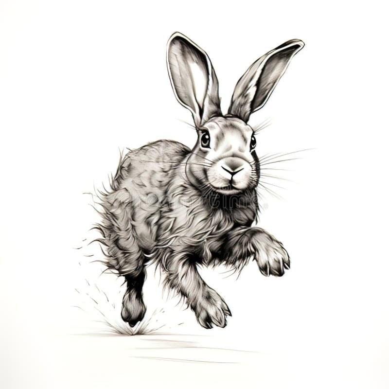 Back Lined Rabbit is Running on White Background Stock Illustration ...