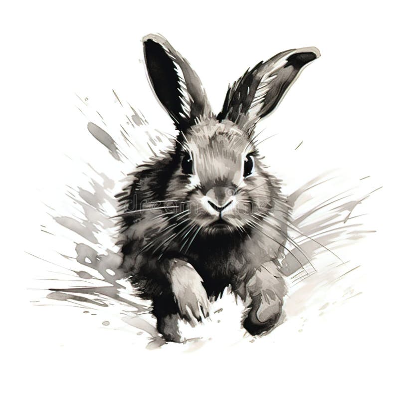 Back Lined Rabbit on White Background Stock Illustration - Illustration ...