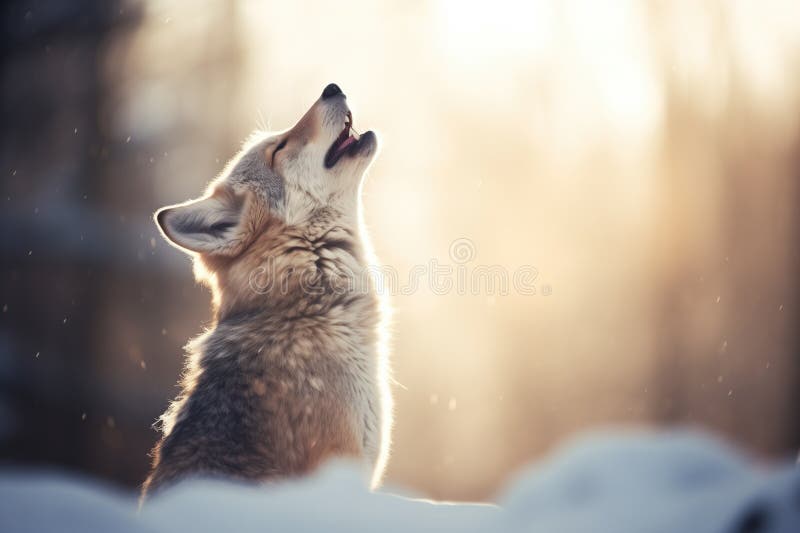 Back Lit Howling Wolf, Snow Sparkling in Soft Light Stock Illustration ...