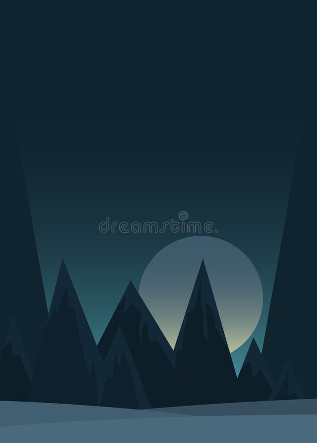 Back Lit Mountains Night Poster with Rising Moon Stock Vector ...