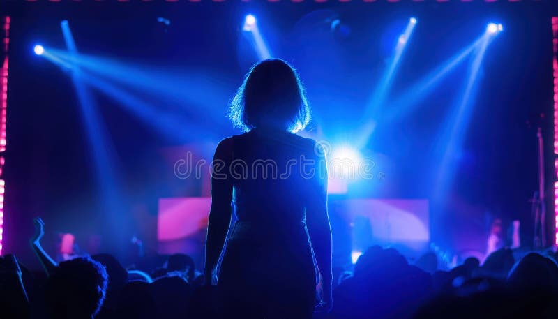 Back Lit Silhouette of Woman at Rock Concert Stock Illustration ...