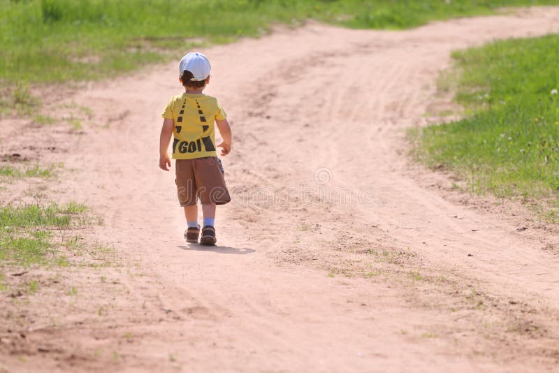 Back of Little Boy in Shorts Going on Path Stock Image - Image of color ...