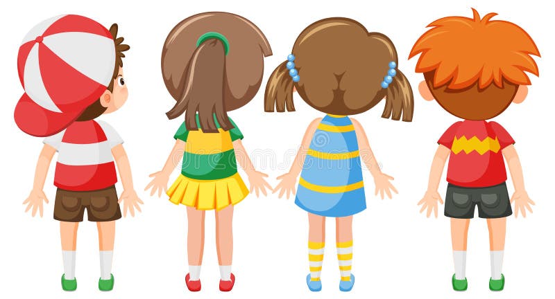 Back of Little Kids Cartoon Characters Stock Vector - Illustration of ...