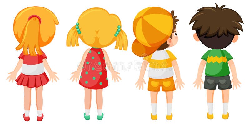 Back of Little Kids Cartoon Characters Stock Vector - Illustration of ...