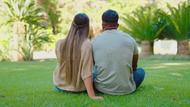 Back Love And Couple On Grass Hug And Bonding For Romance