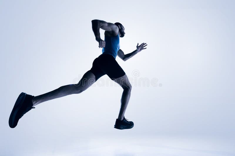 Back Low Angle View of Man, Professional Runner in Motion, Training ...