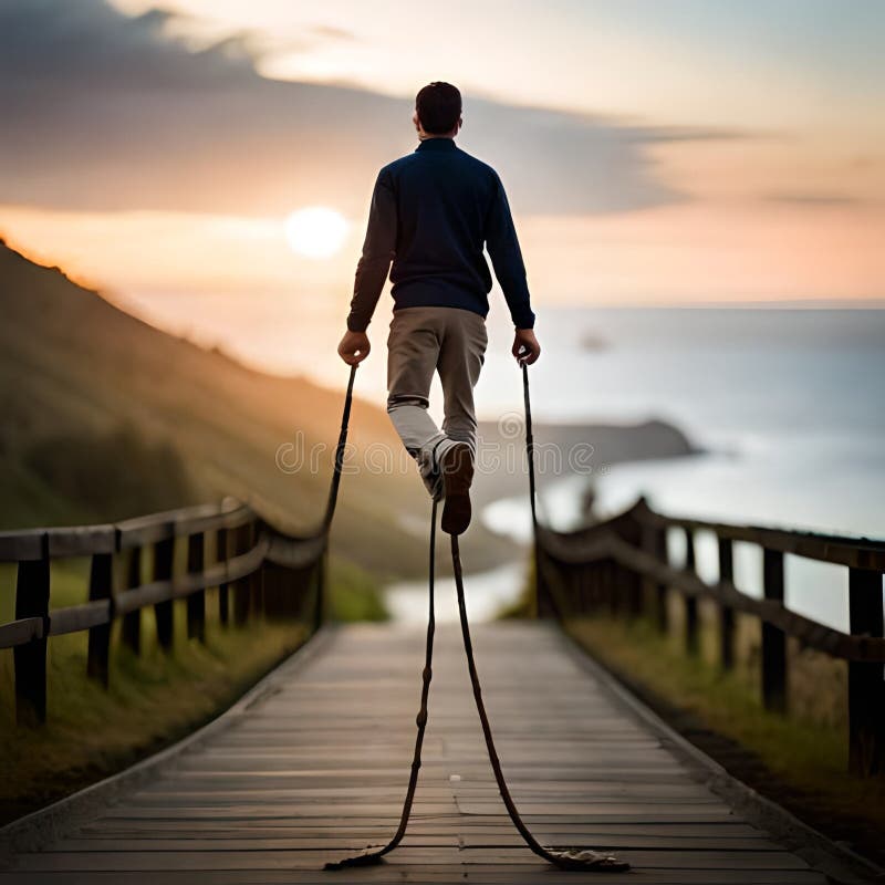 Back of Man Levitating and Being Held Down by Chains on Bridge at ... Back of Man Levitating and Being Held Down by Chains on Bridge at ...