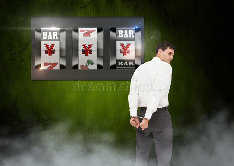 Back of Man Looking at Casino Slot Machine with Hand Cuffs Stock Image ...