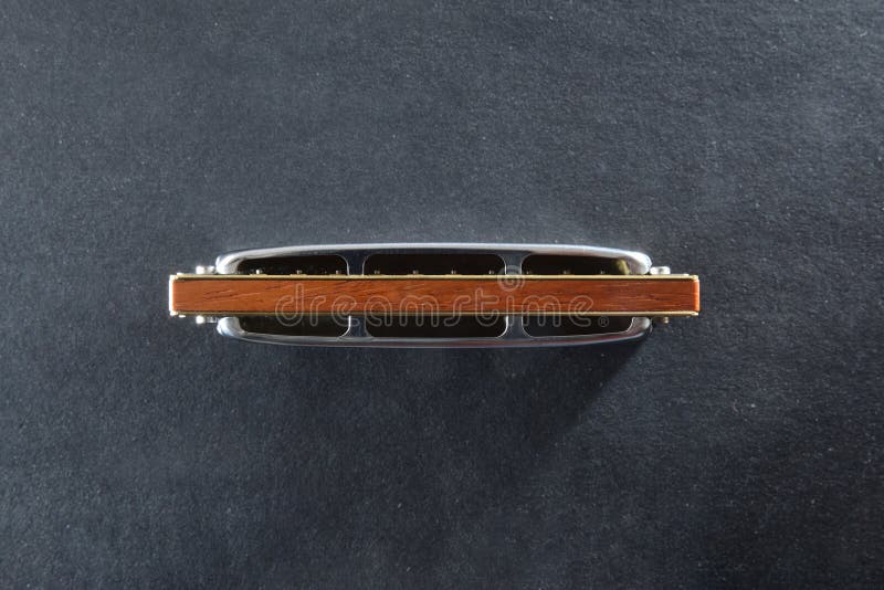 Back of Metal and Wood Diatonic Harmonica Isolated Black Stock Image ...
