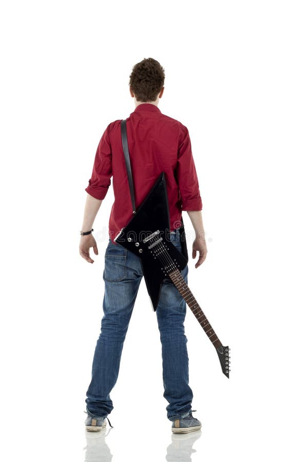 Guitar on back of a man stock photo. Image of rock, band - 16865814