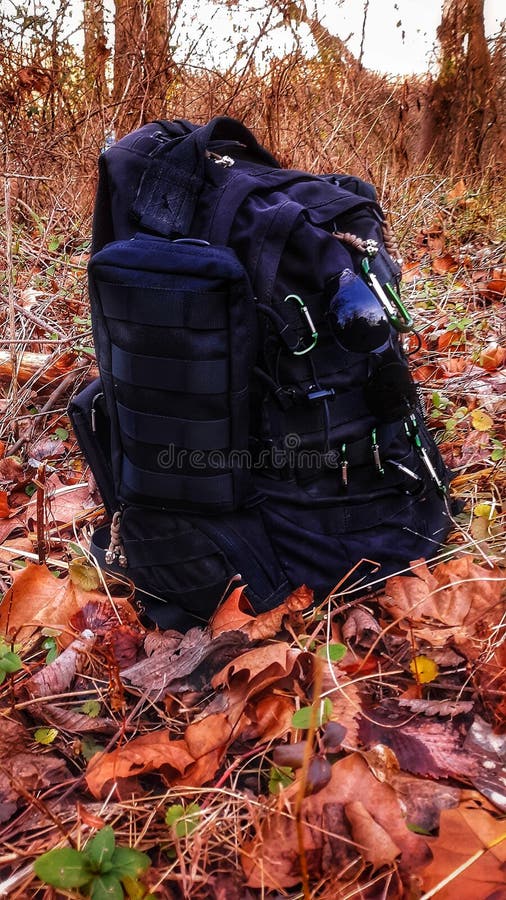 Back pack outdoors stock image. Image of leaves, outdoors - 135988985