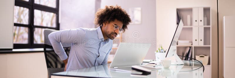 Back Pain Bad Posture Man Sitting Stock Photo - Image of waist, office ...