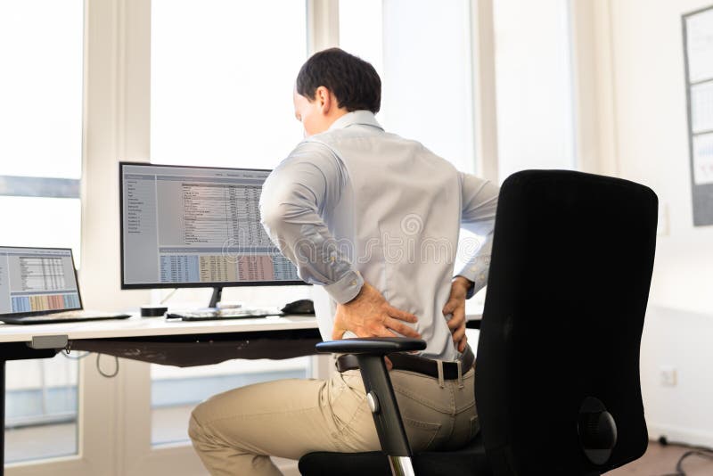 Back Pain Bad Posture Man Sitting Stock Photo - Image of ergonomic ...