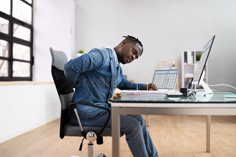 Back Pain Bad Posture Man Sitting Stock Photo - Image of ergonomic ...