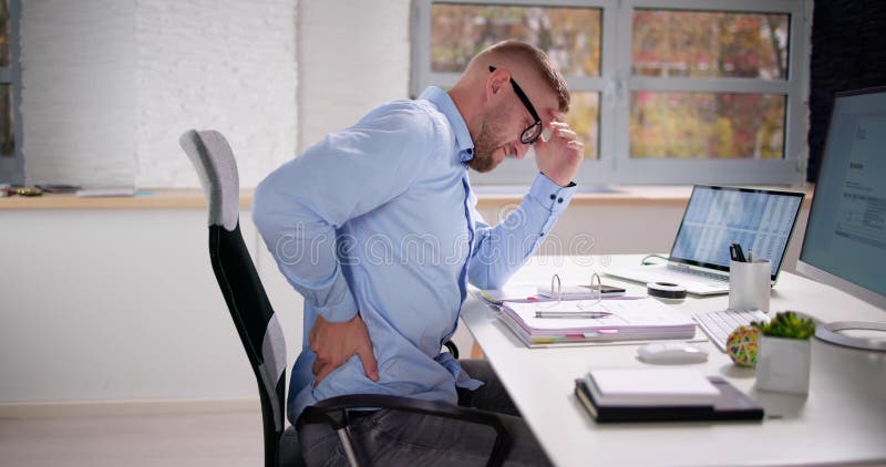 Back Pain Bad Posture Man Sitting Stock Photo - Image of dealing, back ...