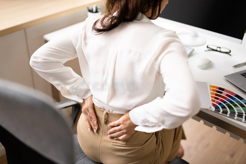 Back Pain Bad Posture Woman Sitting Stock Photo - Image of desk, young ...