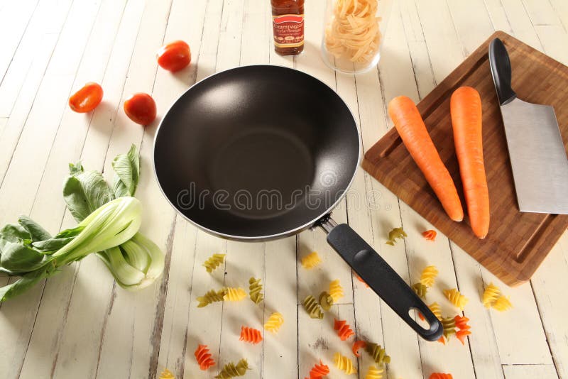 Back pan over wood stock image. Image of cutout, coated - 39826317