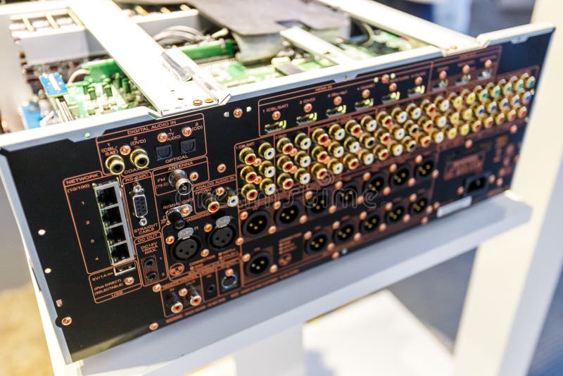 Back Panel of Audio Amplifier Stock Image - Image of black, analog ...