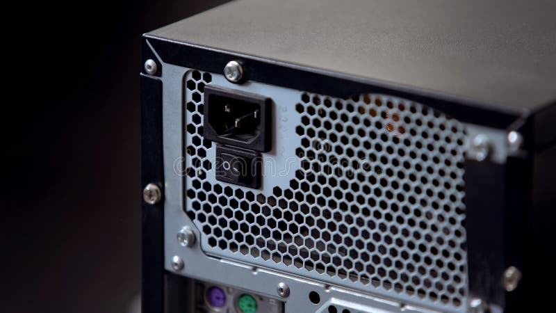 Back Panel of Computer System Block with Power Button and Connectors ...