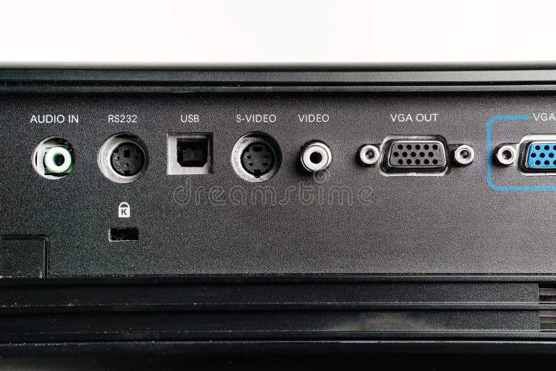 Back Panel with Connectors of Black Universal Projector on a White ...