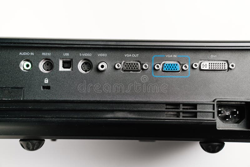 Back Panel with Connectors of Black Universal Projector on a White ...