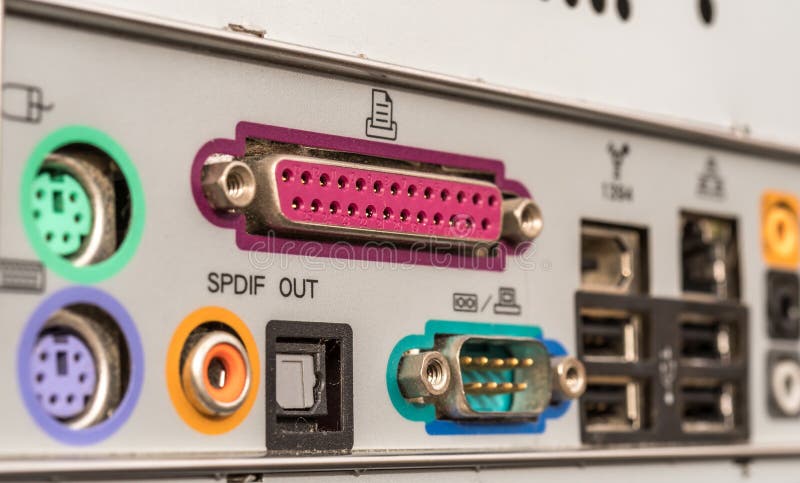 Back Connection Panel Of Computer Stock Image - Image of monitor, port ...
