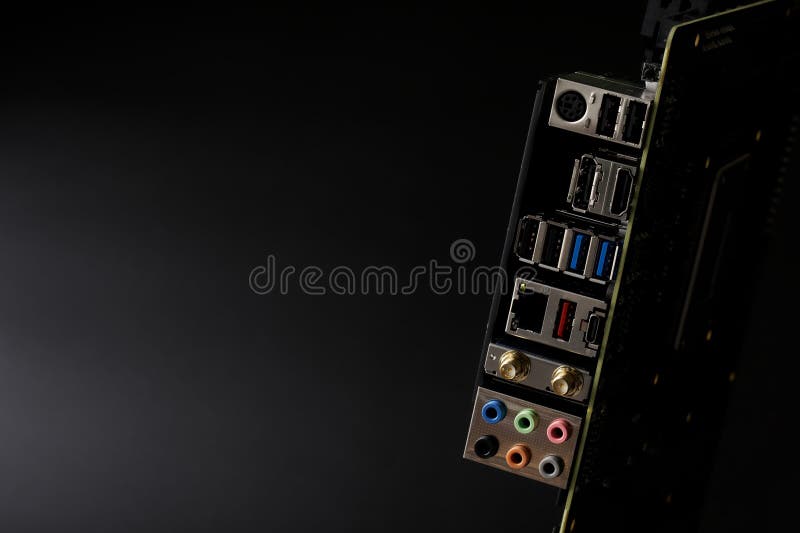 Back Panel of a Modern Computer Motherboard with Connectors for ...