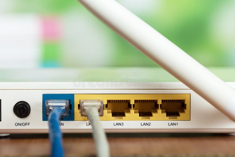 Back Panel of Router with Sockets for Connecting Equipment Stock Photo ...