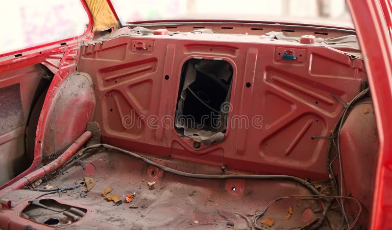 Back part of old red car stock photo. Image of broken - 54886356