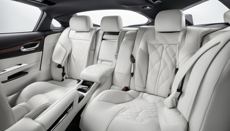 Back Passenger Seats in Modern Luxury Car, Frontal View, White Leather ...