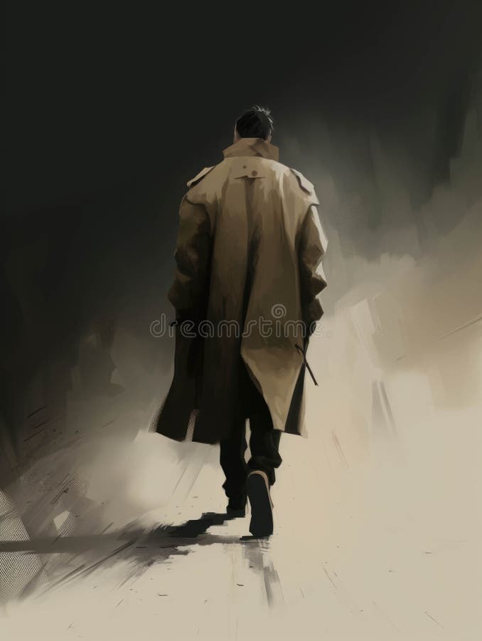 The Back of a Person in a Trench Coat Walking Away from a Suious Scene ...