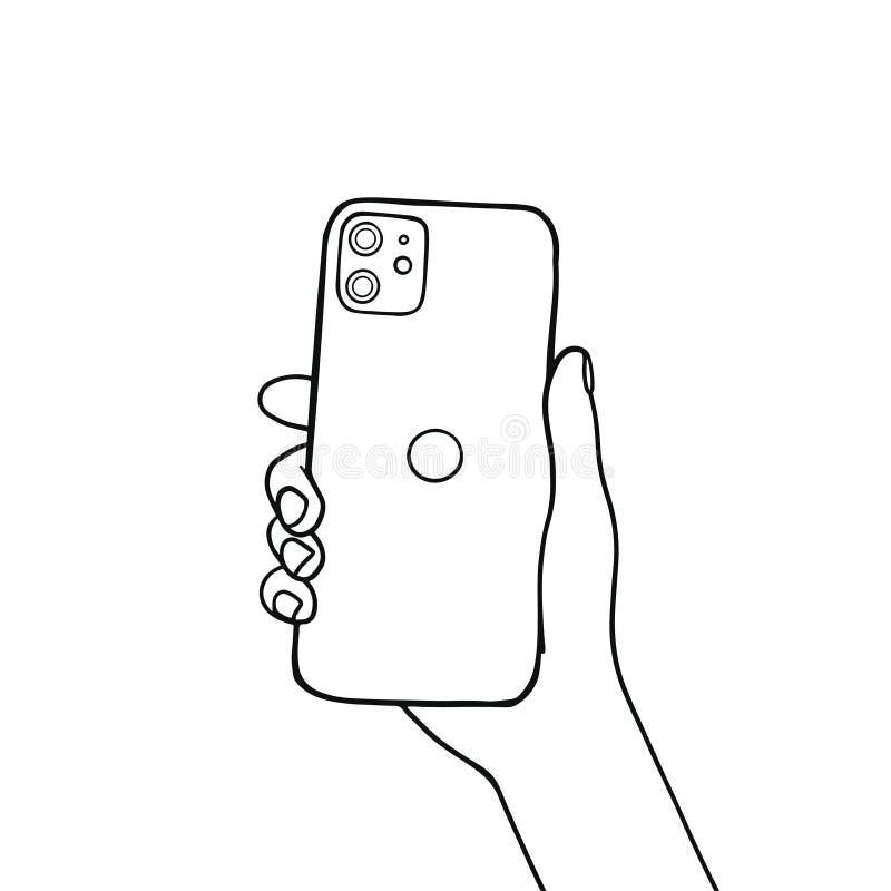Back of the Phone in Hand on an Isolated White Background. Vector ...