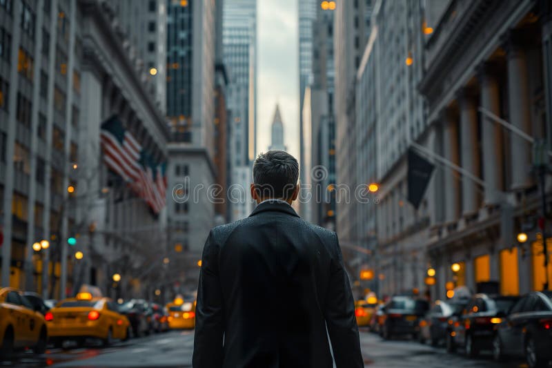 Back Photo a Businessman Walk between Buildings Stock Image - Image of ...