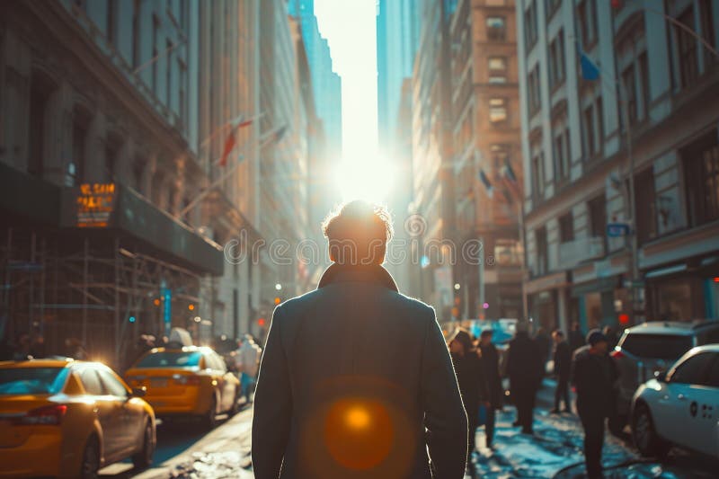 Back Photo a Businessman Walk between Buildings Stock Photo - Image of ...