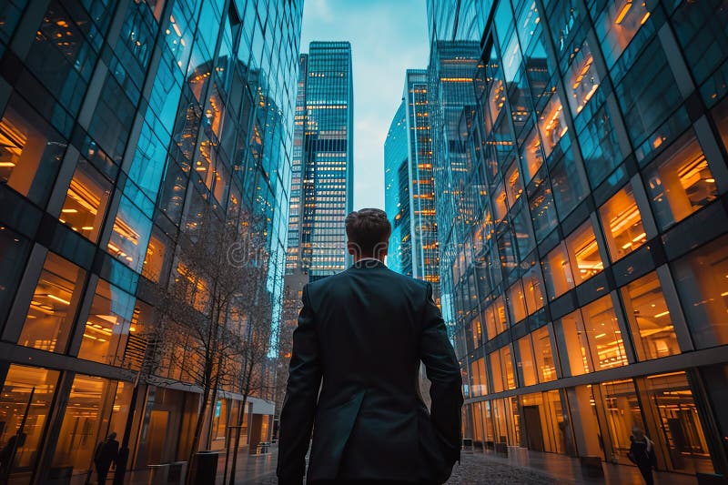 Back Photo a Businessman Walk between Buildings Stock Photo - Image of ...