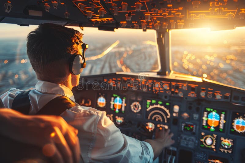 Back of Pilot in Airplane Cockpit Flying with Blurred Background,pilot ...