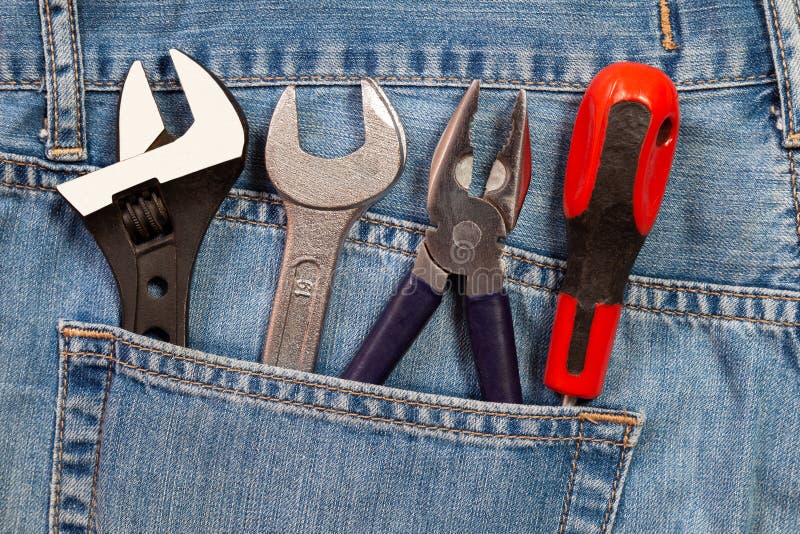 Back Pocket of Jeans with Tools Stock Image - Image of engineer, master ...