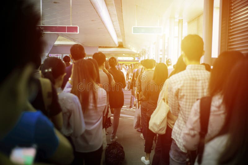 Back Portrait Crowd of People Waiting for the Train at the Platform of ...