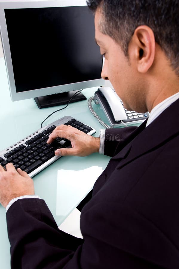 Back Pose of Businessman Working on Computer Stock Photo - Image of ...