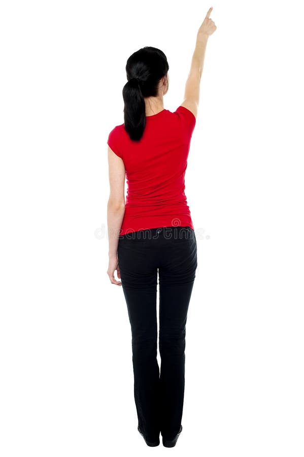 Back Pose of Woman in Casuals Pointing Away Stock Photo - Image of ...