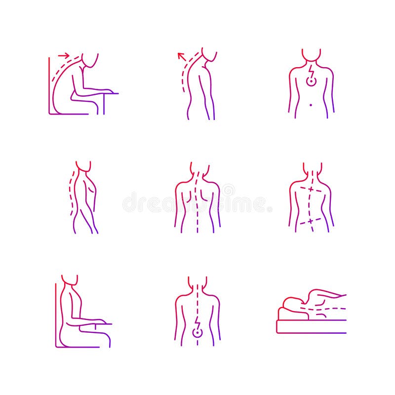 Back and Posture Problems Icons Set Stock Vector - Illustration of disc ...